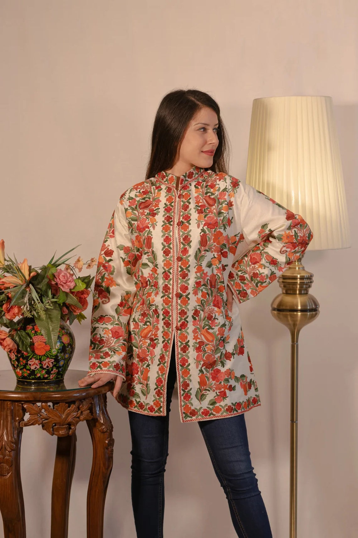 Kashmiri Jacket, Raw Silk Jacket, Kashmiri Work Jacket, Indian Boho ...