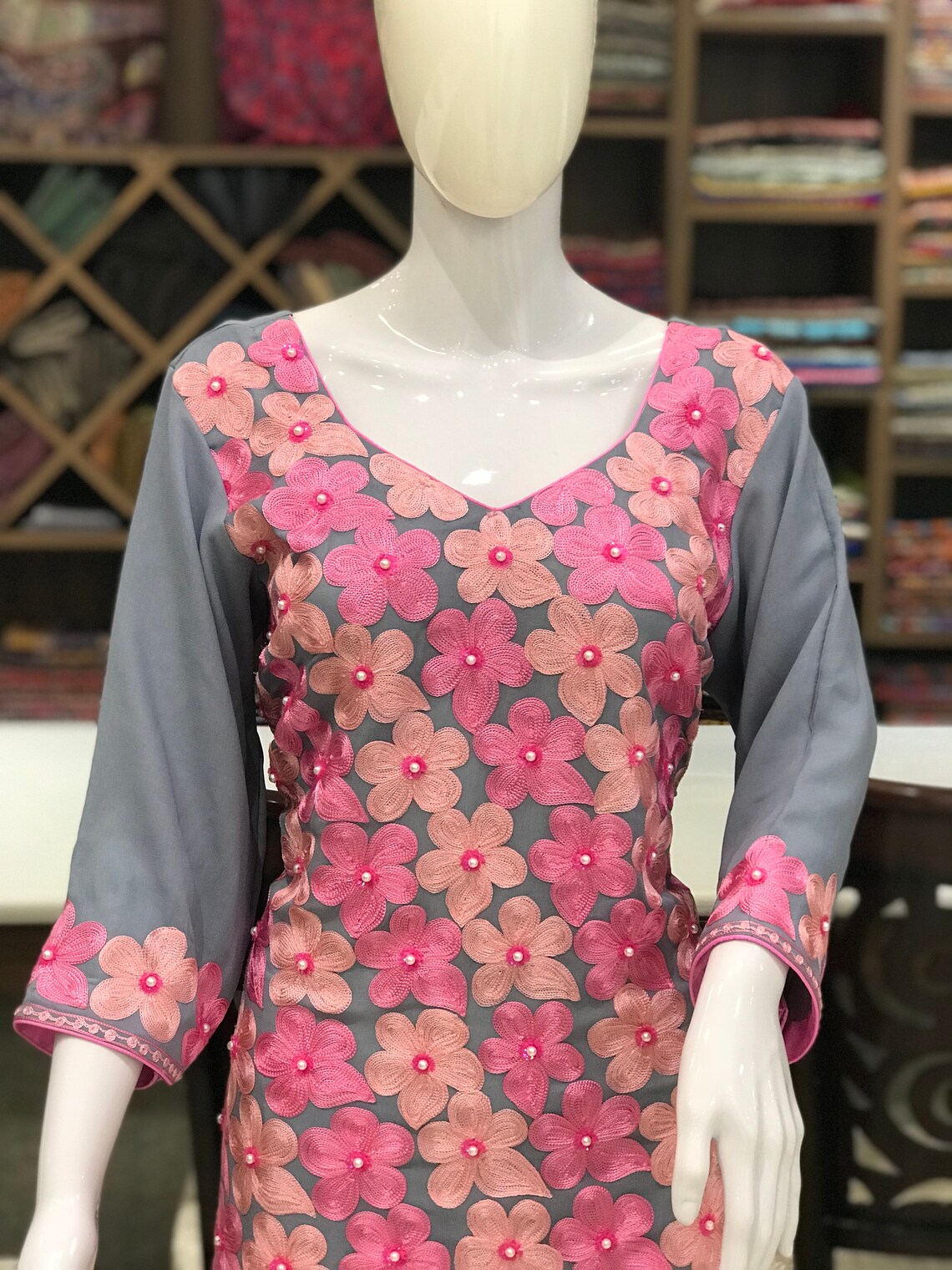 Aari Work Fused With Hand Pearl Work Kashmiri Suit, Women Outfit ...