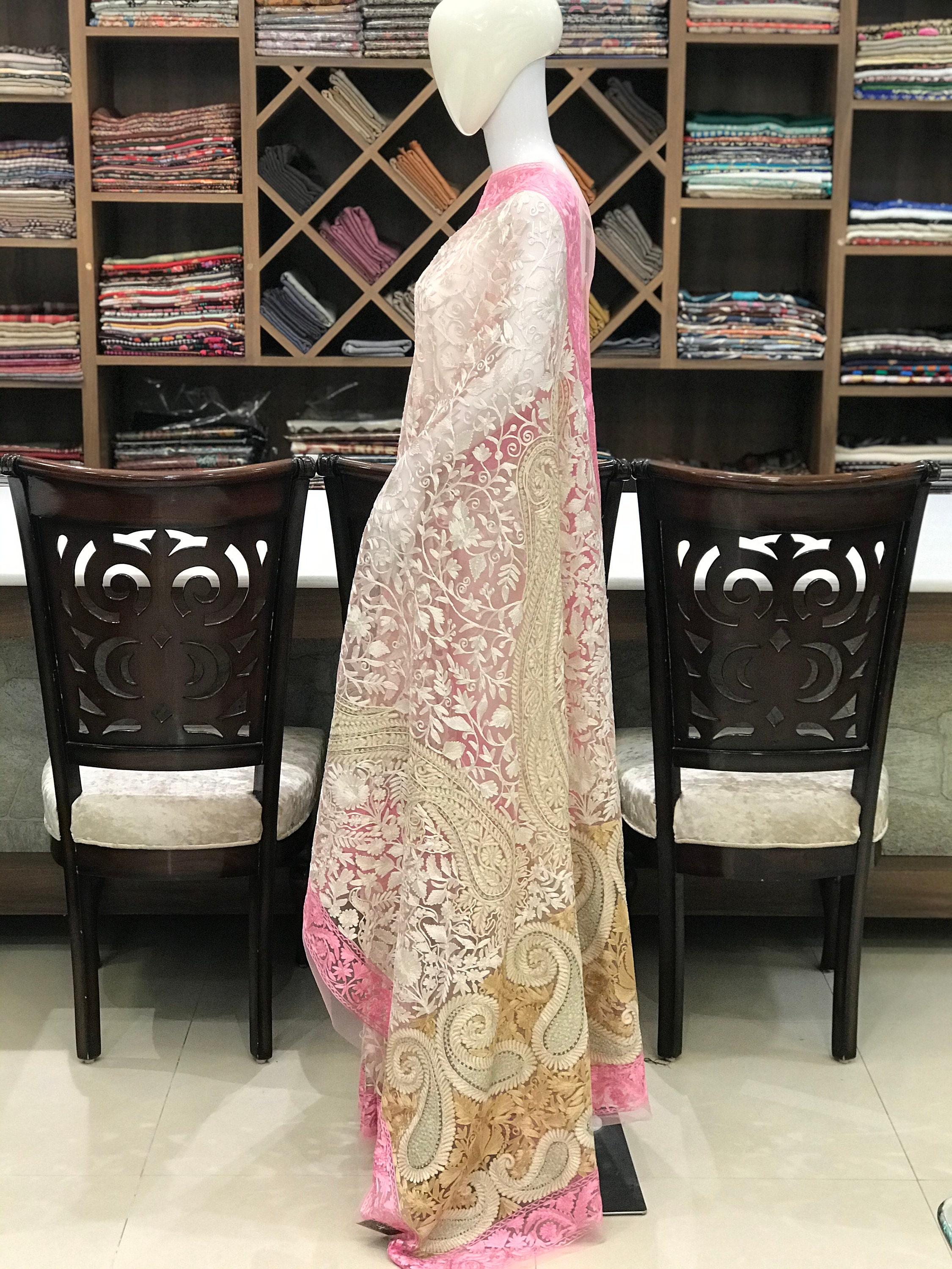 Net Saree with All-Over Kashmiri Aari Embroidery Indian | Etsy