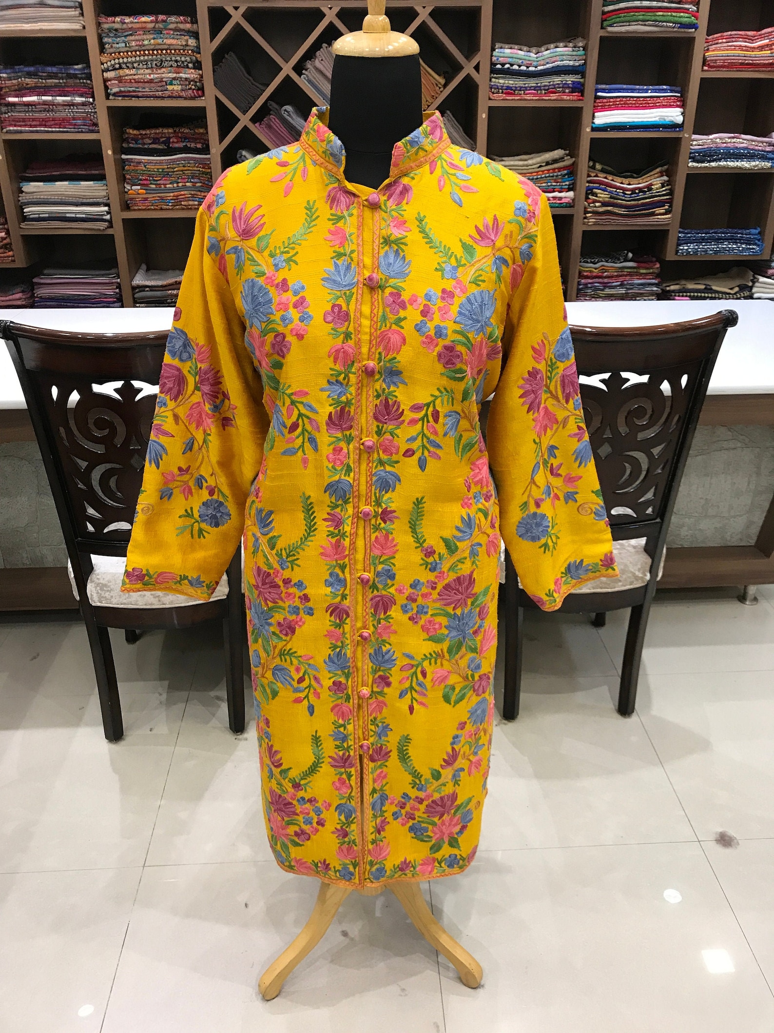 Kashmiri Embroidery Coat, Long Jacket, Embroidered Jacket for Woman ...