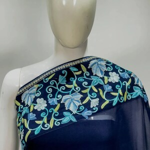 Saree With Pastel Chinar Border Embroidery, Kashmiri Work Saris, Aari ...