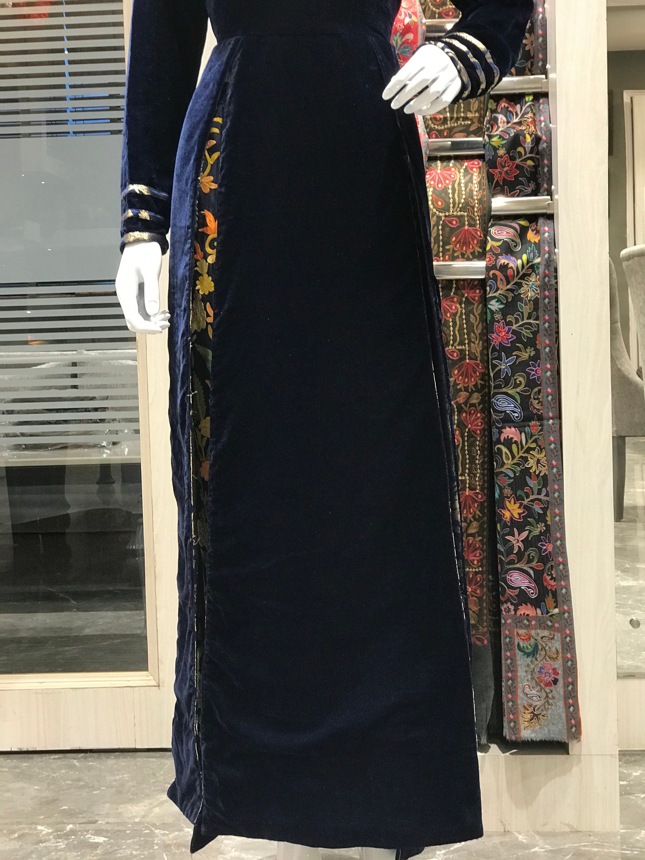 Velvet Dress with Kashmiri Aari embroidered pants Velvet | Etsy