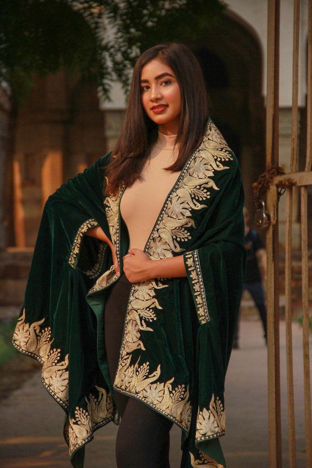 Green Velvet Cape, Velvet Shawl, Embroidered Cape, Velvet Poncho ...