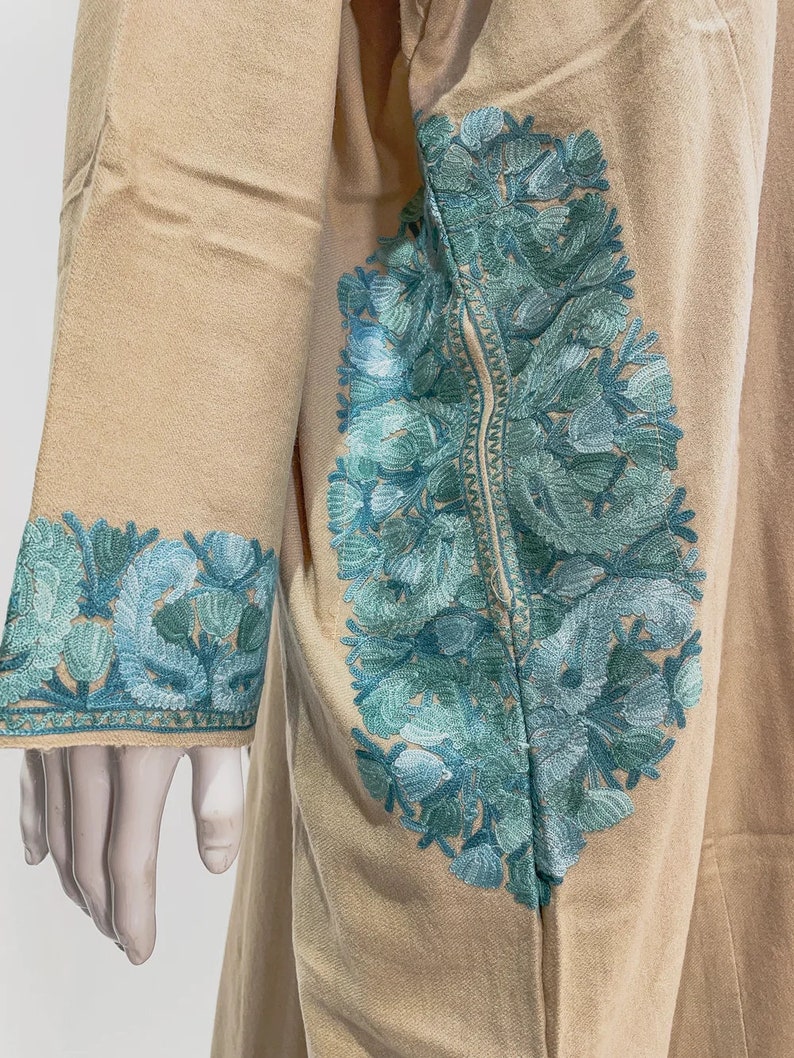 Light Beige Woollen Phiran With Multi-colour Aari Work, Comfortable ...