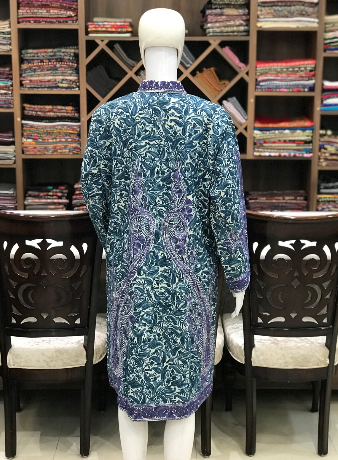 Kashmiri Jamawar Embroidered Coats, Long Coat, White Women Coat ...