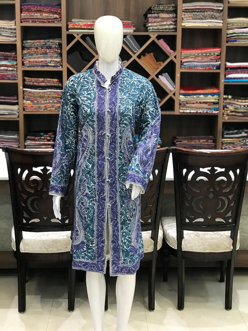 Kashmiri Jamawar Embroidered Coats, Long Coat, White Women Coat ...
