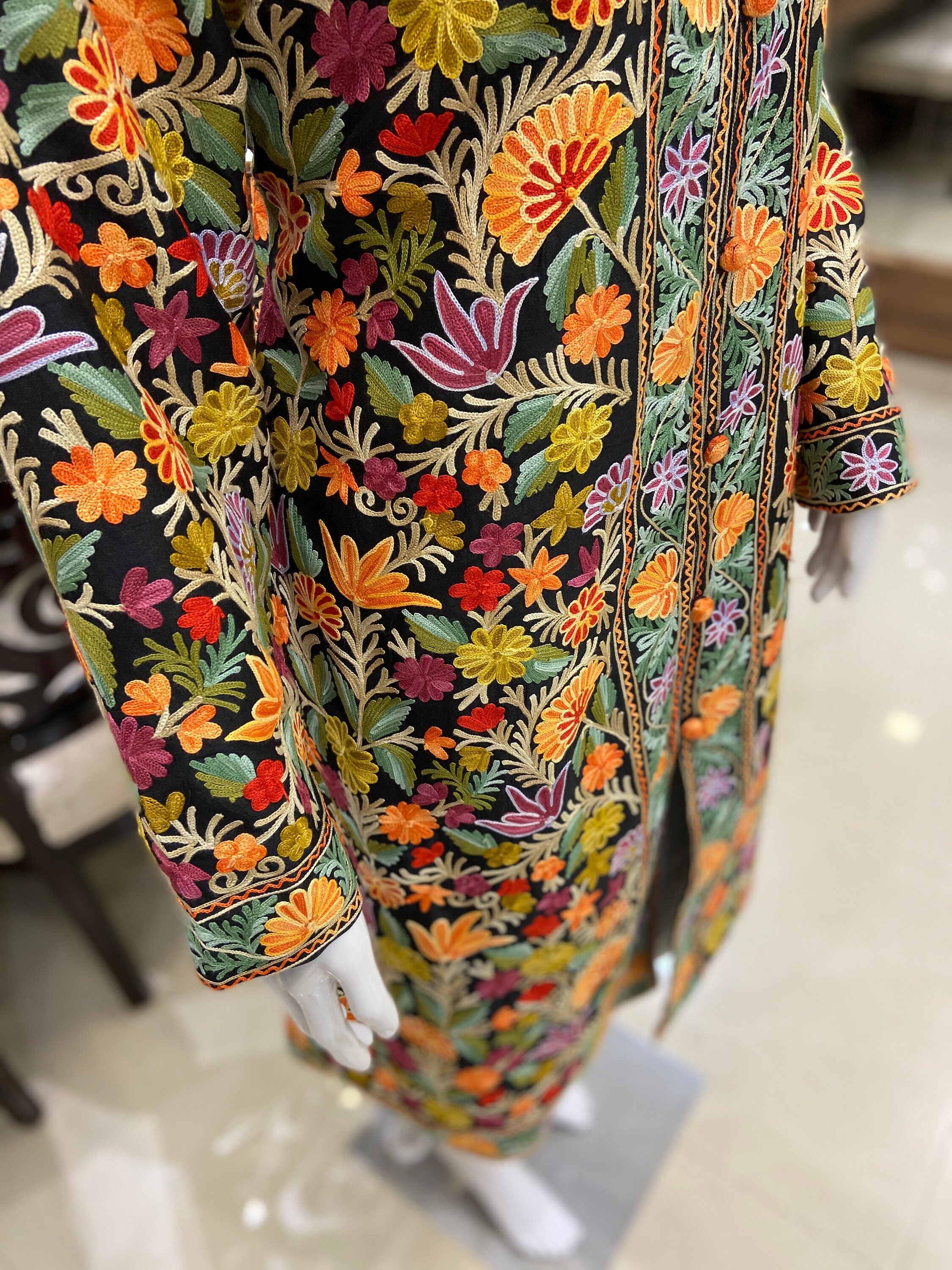 Kashmiri Jacket for Women, Embroidered Coat, Floral Jacket, Velvet ...