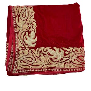 Red Velvet Cape, Paisley-chinar Design Woman Shawl, Red Velvet ...