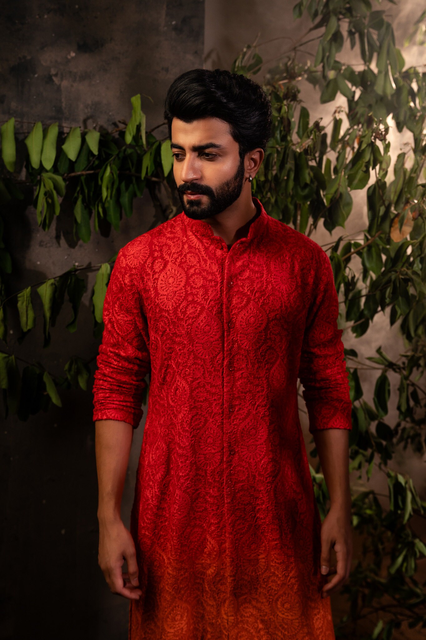 Regal Crimson: Men Ombre Kurta Pyjama, Kurtas for Men, Kashmir Wear ...