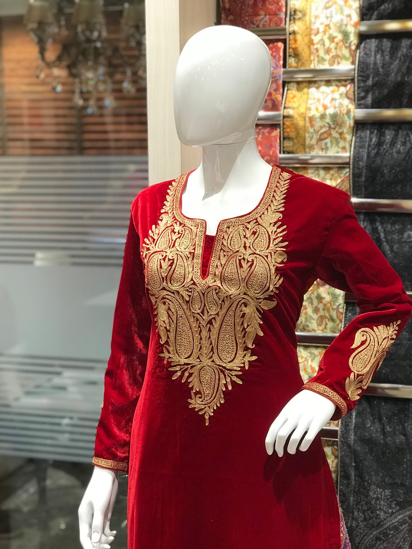 Red Velvet Tilla Embroidered Kashmiri Kurta Indo Western - Etsy