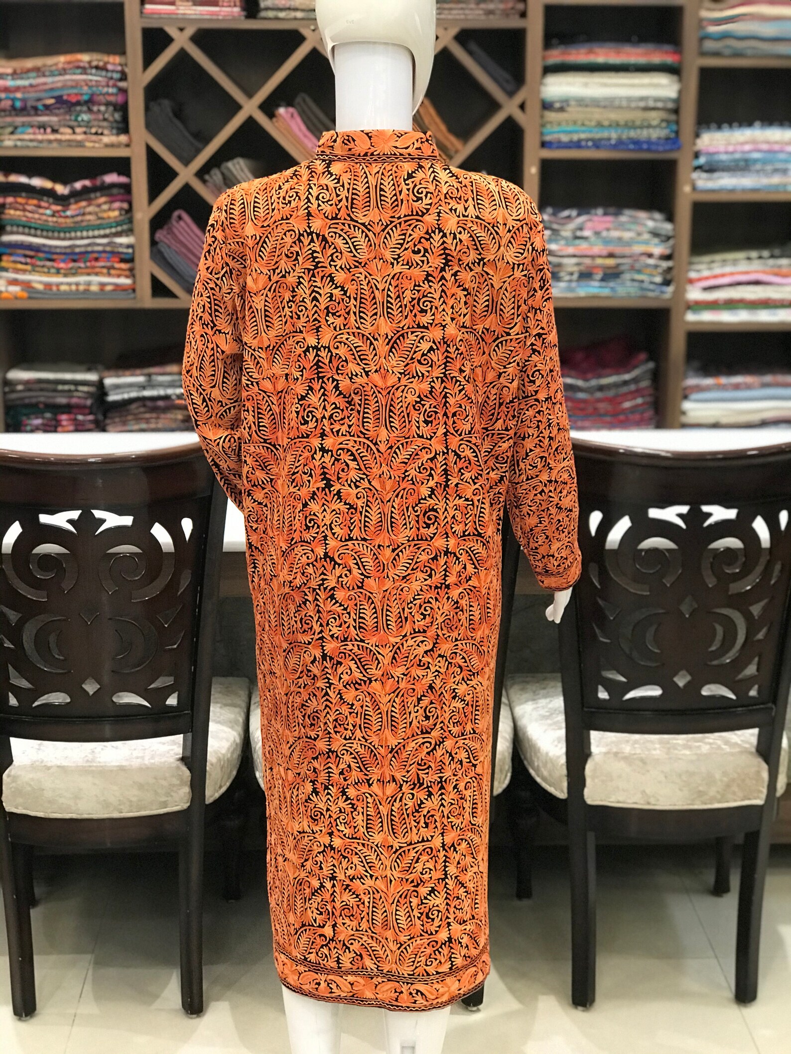 Kashmiri Jamawar Embroidered Coats Long Coat Black Women | Etsy