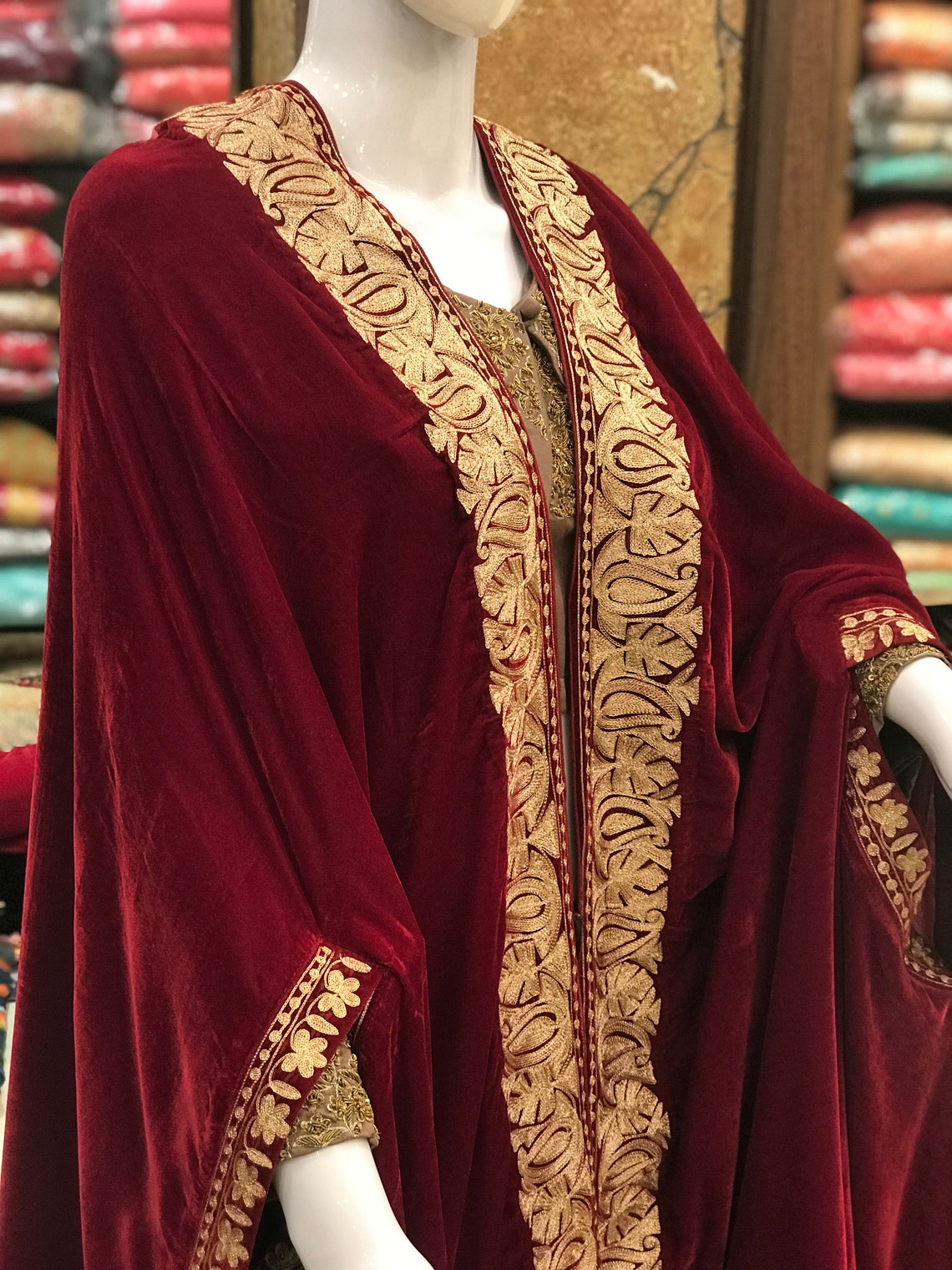 Maroon Velvet Cape, Royal Kashmir Orni, Woman Shawl, Maroon Velvet ...