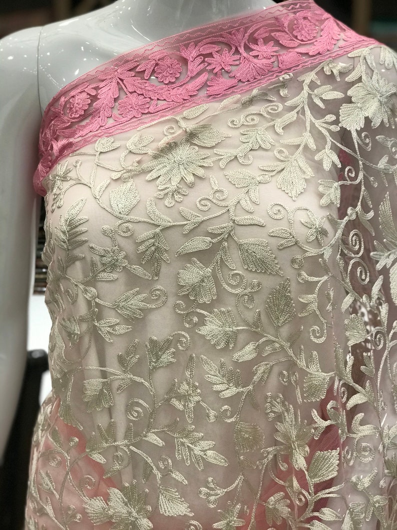 Net Saree With All-over Kashmiri Aari Embroidery Indian - Etsy