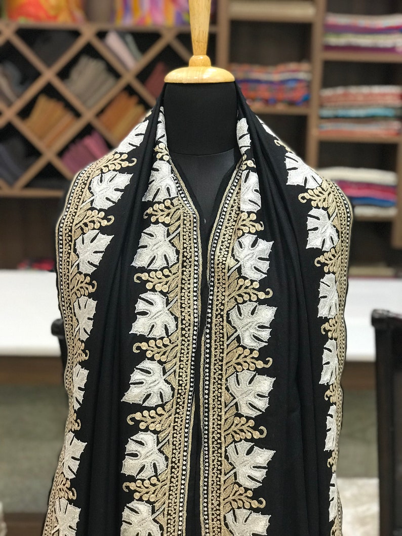 Black Pure Pashmina Shawl With Tilla Embroidery Zari - Etsy