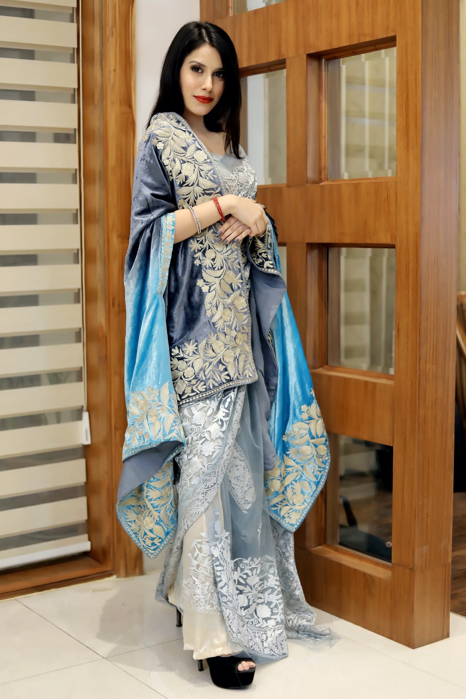 Gloss Velvet Ombre Cape, Royal Kashmir Orni Shawl, Velvet Embroidered ...