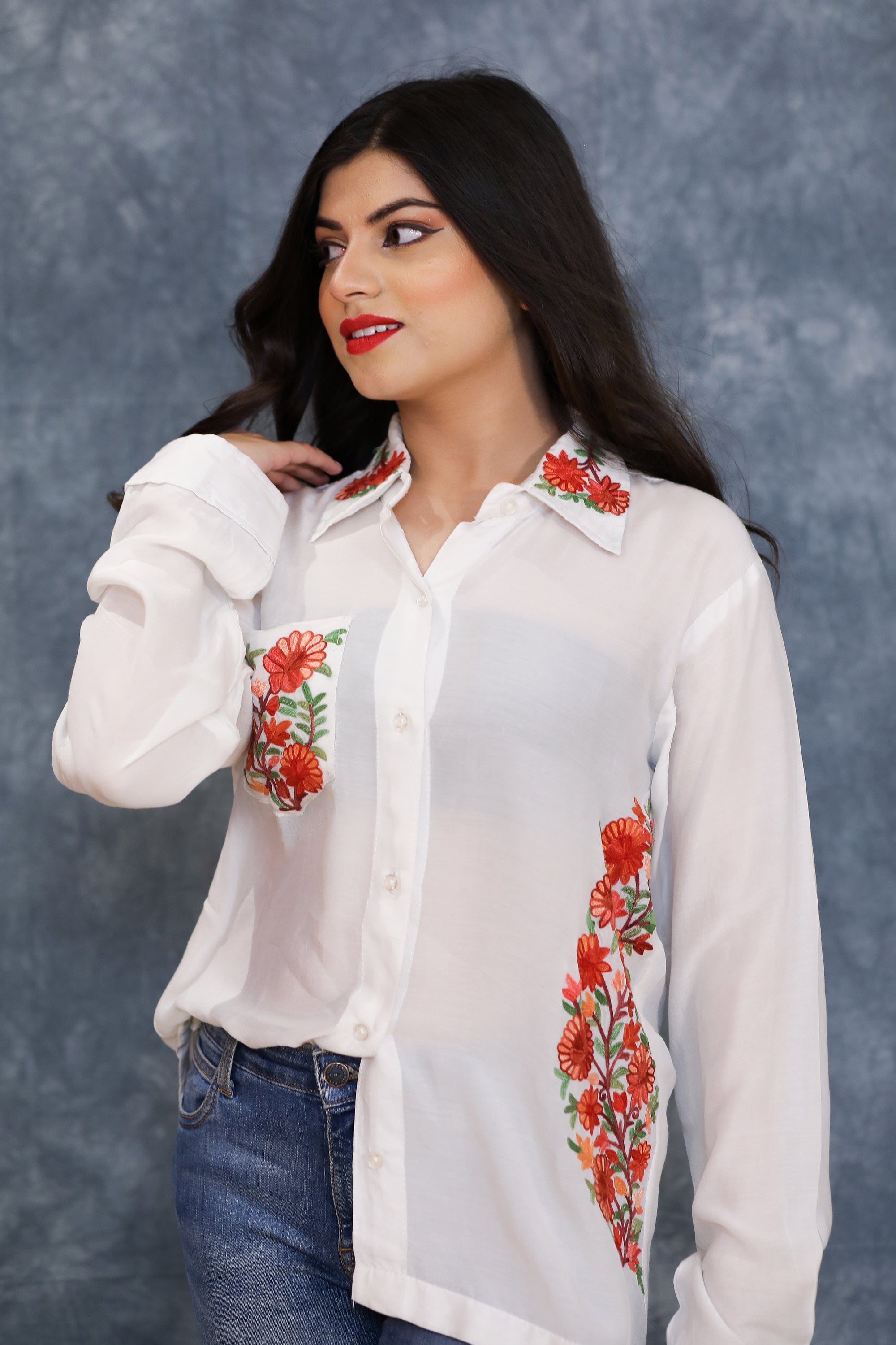 White Cotton Shirt With Multi Colour Thread Embroidery - Etsy