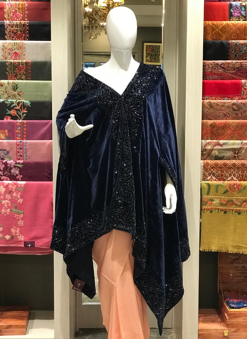 Blue Velvet Cape With Hand Cut Daana Work Velvet Poncho Hand | Etsy