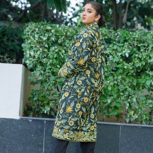 Green Floral Embroidered Long Coat With Hand Cut Daana, Indian Coat ...