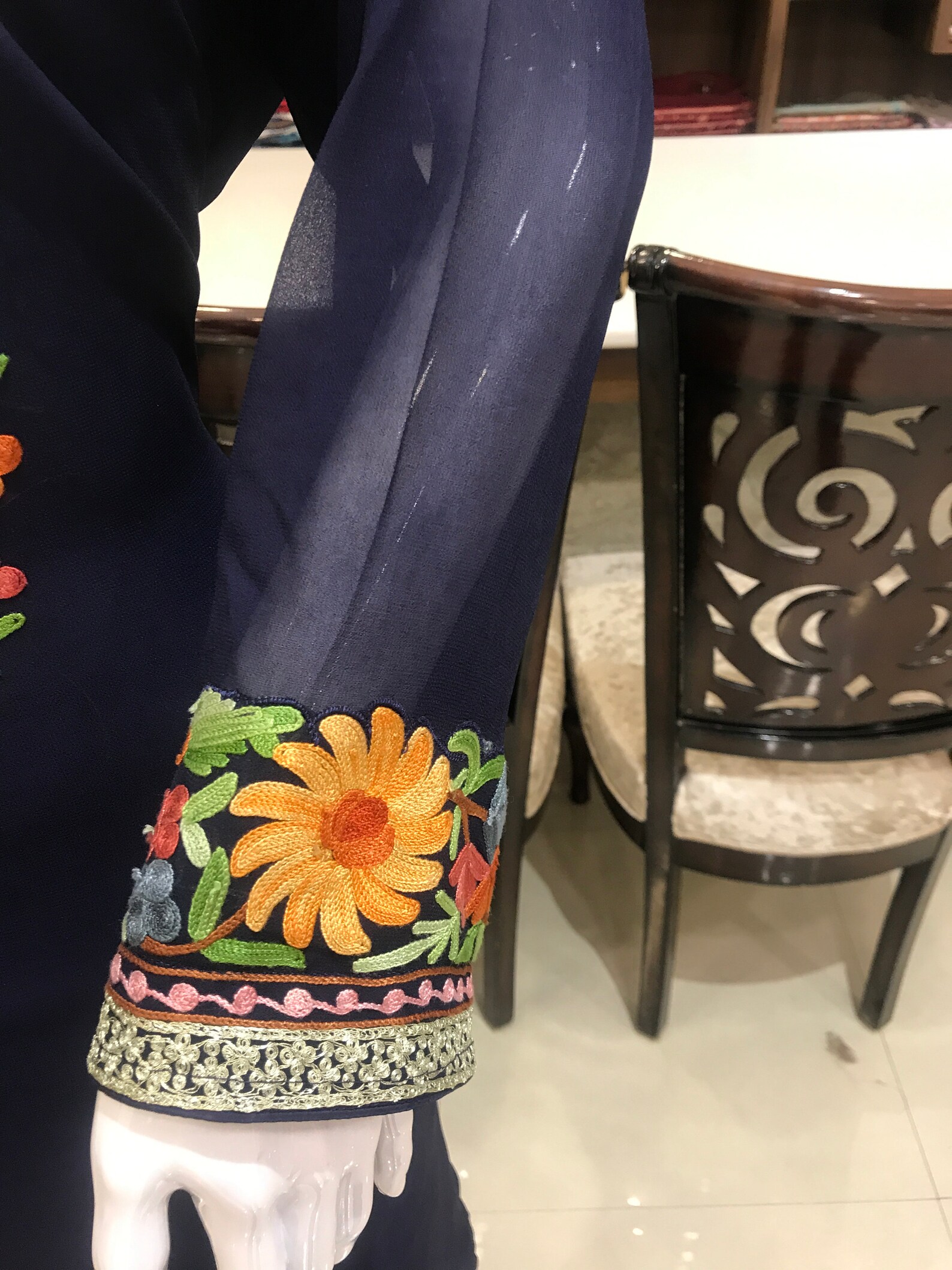 Navy Blue Kashmiri Floral Embroidery Dress Zari & Aari Fusion - Etsy