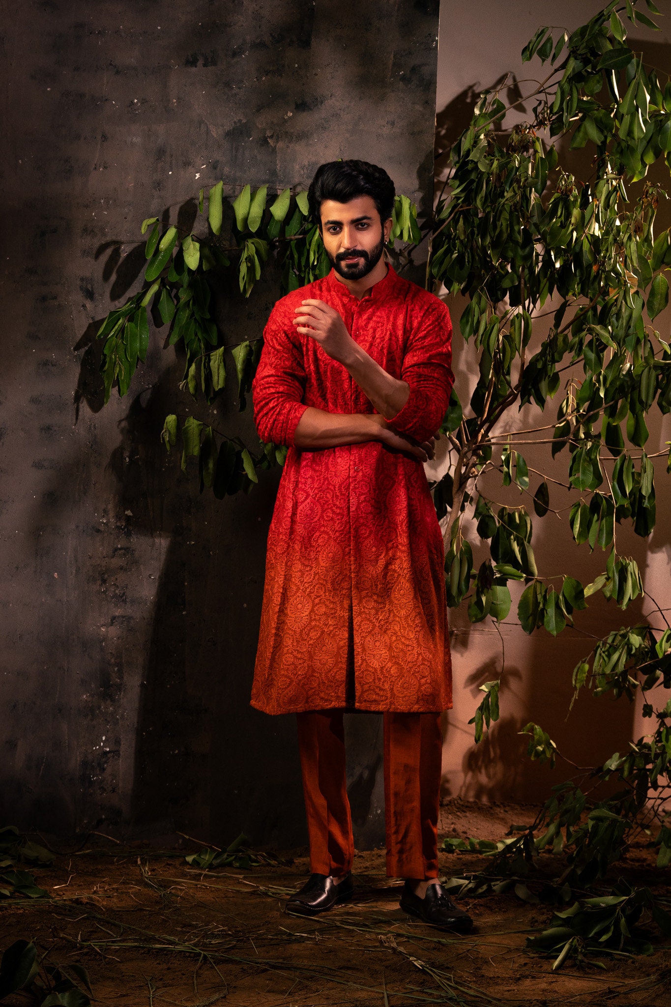 Regal Crimson: Men Ombre Kurta Pyjama, Kurtas for Men, Kashmir Wear ...