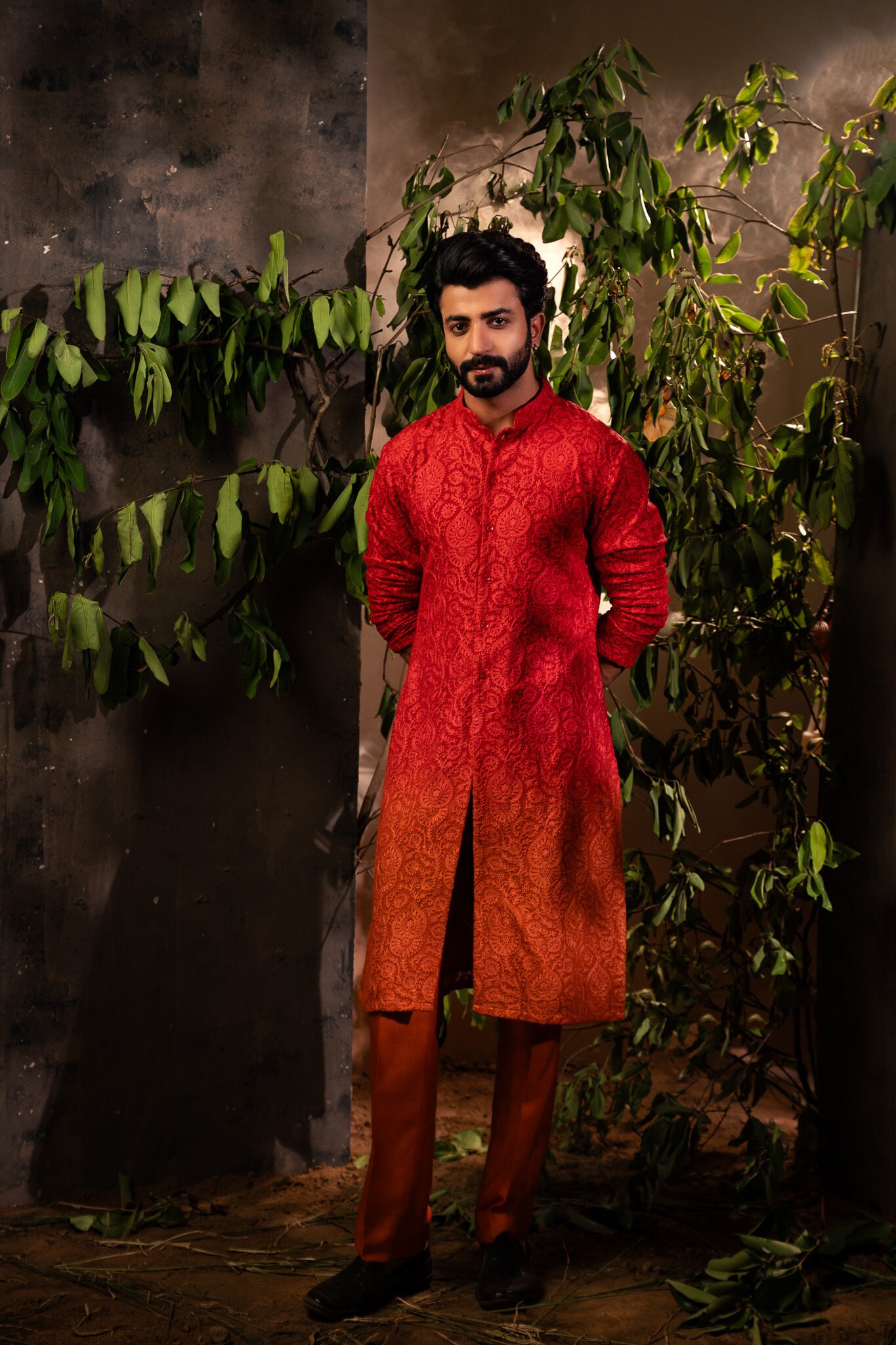 Regal Crimson: Men Ombre Kurta Pyjama, Kurtas for Men, Kashmir Wear ...