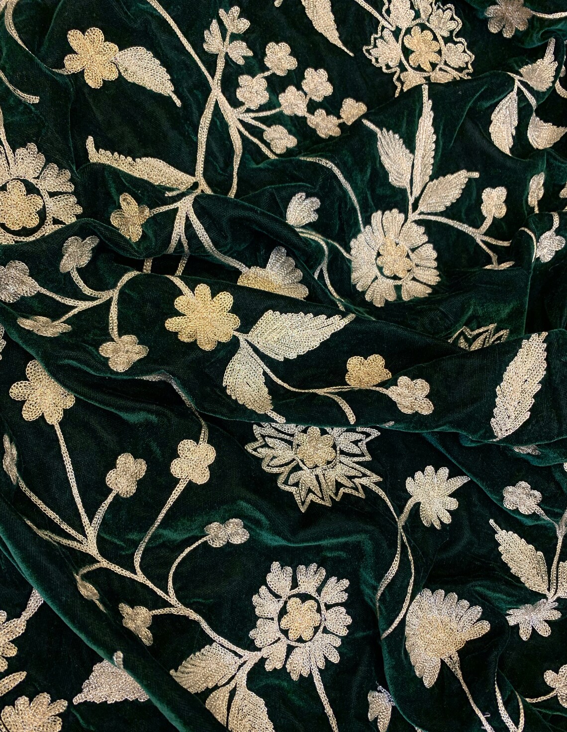 Green Velvet Running Fabric With Floral Pattern Zari | Etsy