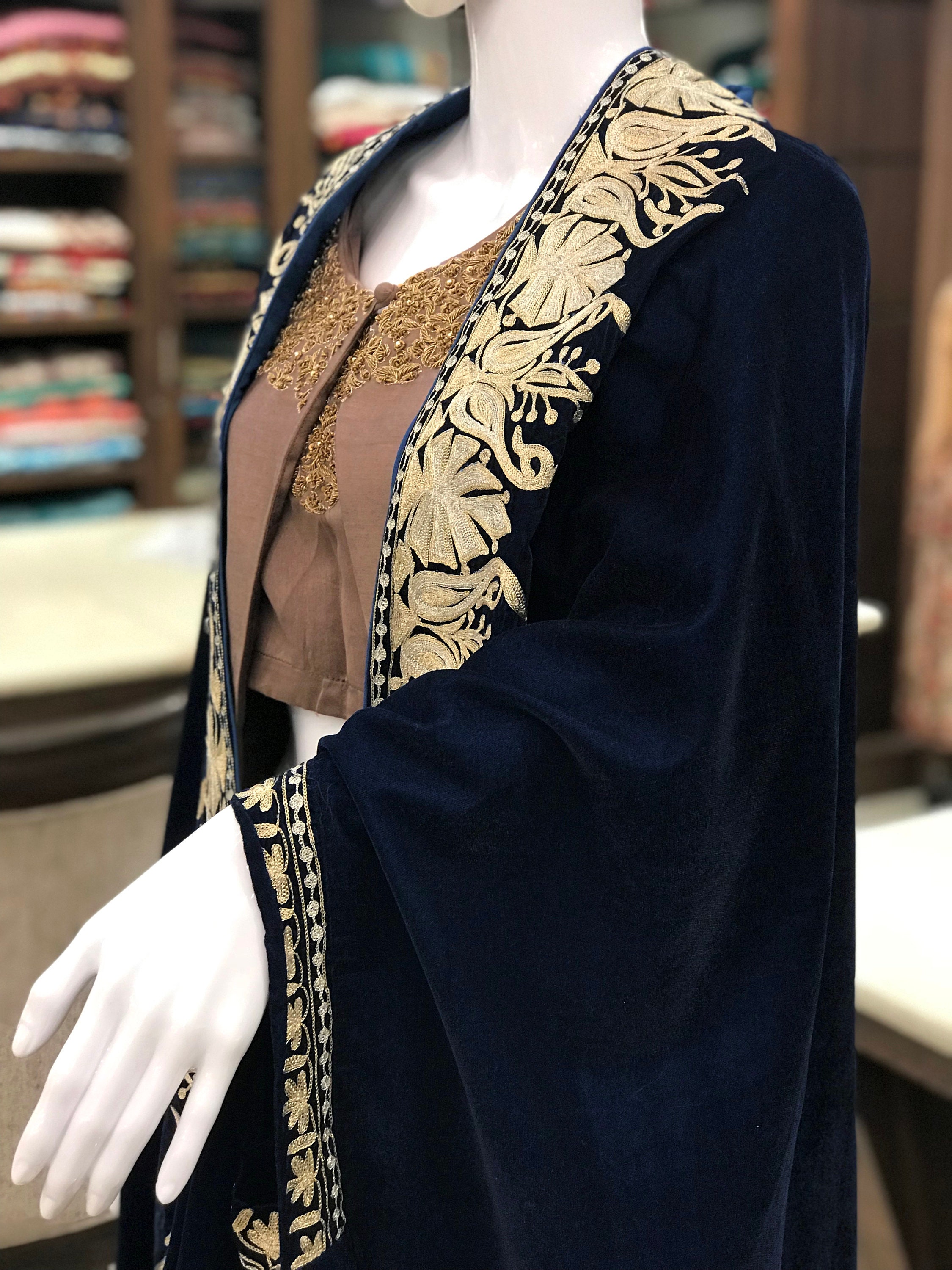 Blue Velvet Cape, Kashmiri Zari Embroidered Poncho, Royal Stole - Etsy