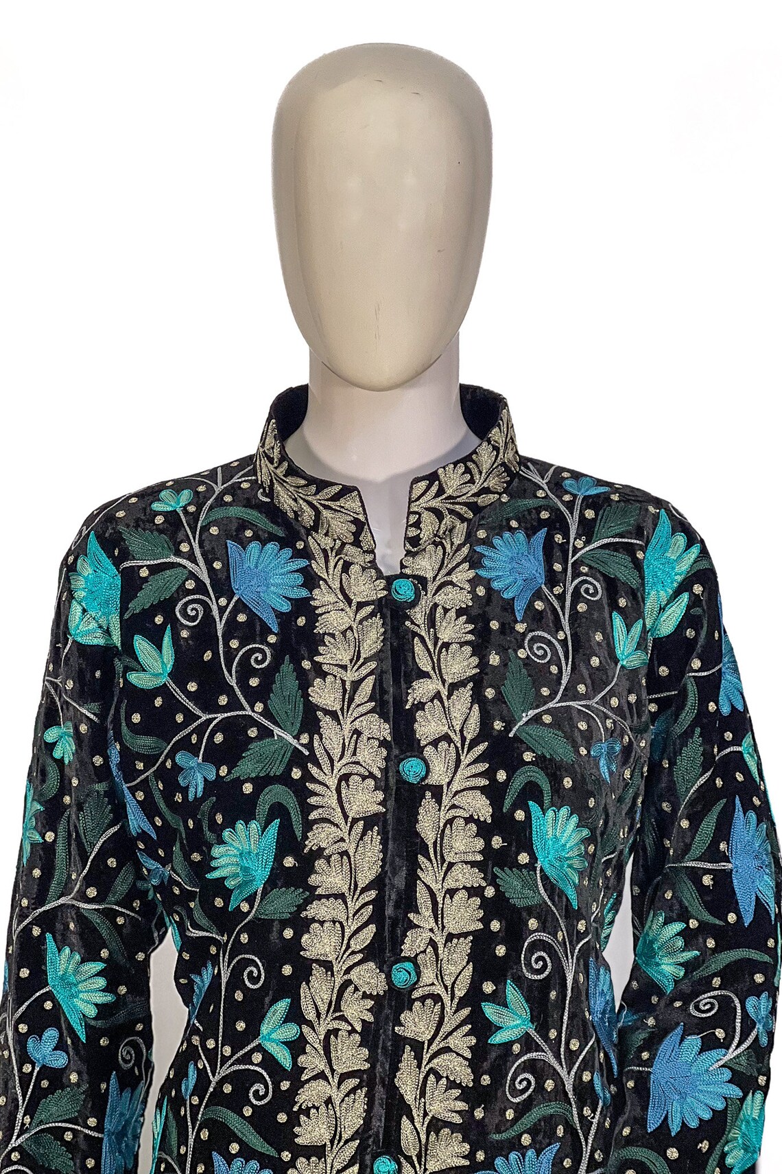 Long All Over Floral Embroidered Long Coat, Tilla Aari Work Kashmiri ...