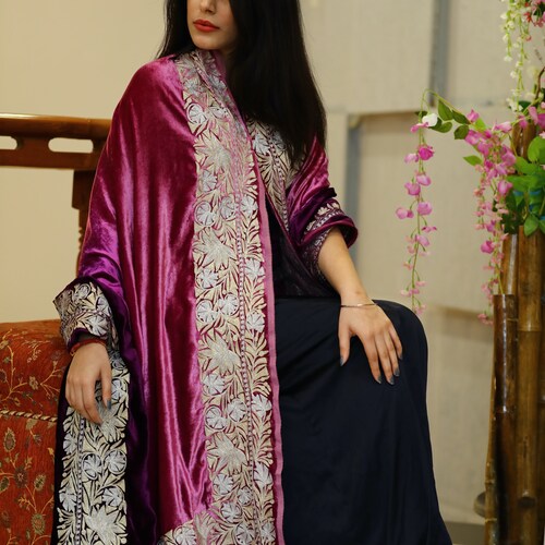 Ombre Blue Gloss Velvet Shawl With Antique Tilla Work Royal - Etsy