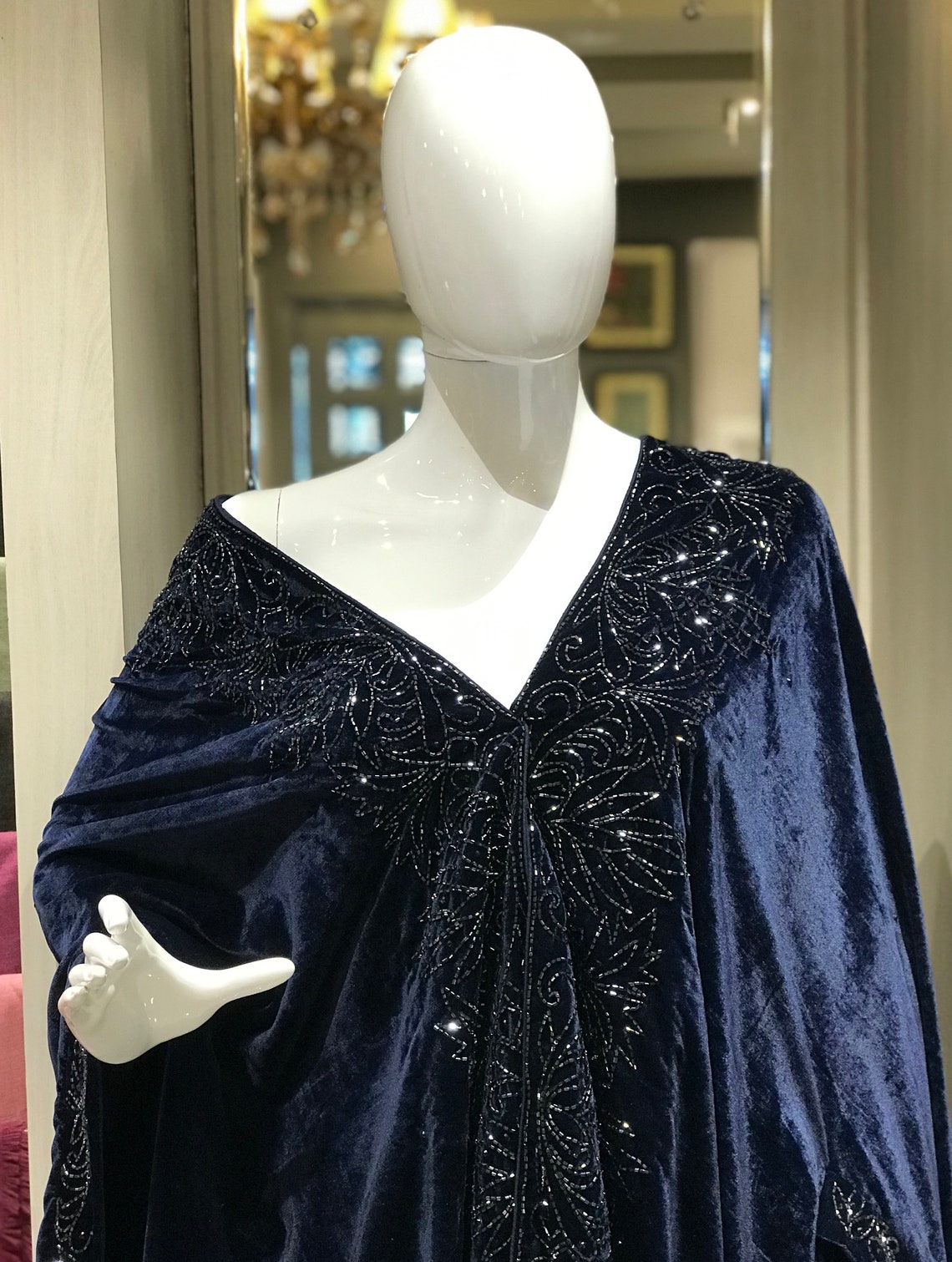 Blue Velvet Cape With Hand Cut Daana Work Velvet Poncho Hand - Etsy