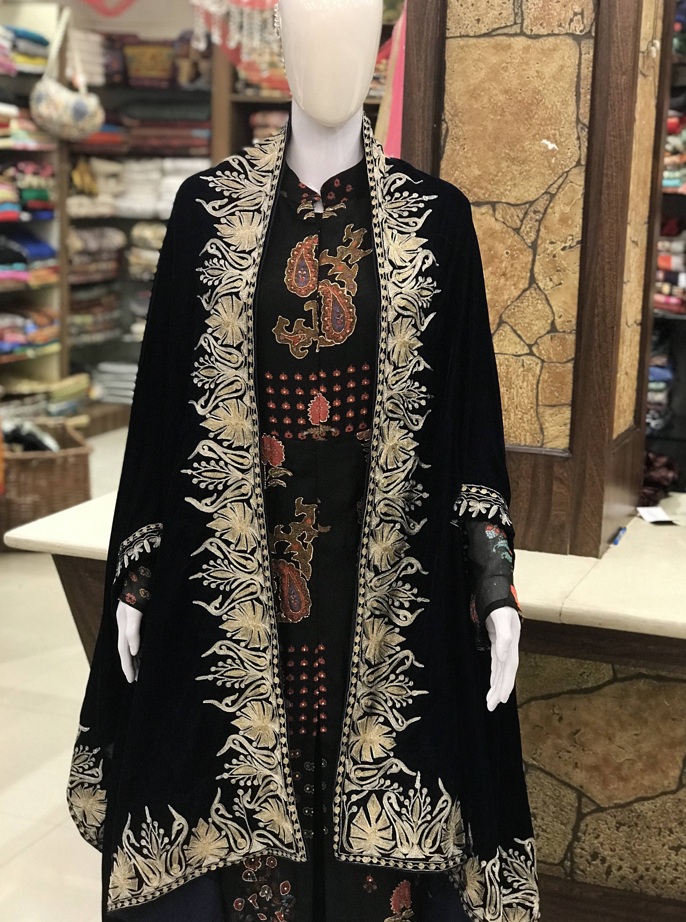 Blue Velvet Cape, Royal Kashmir Orni, Woman Shawl, Blue Velvet ...