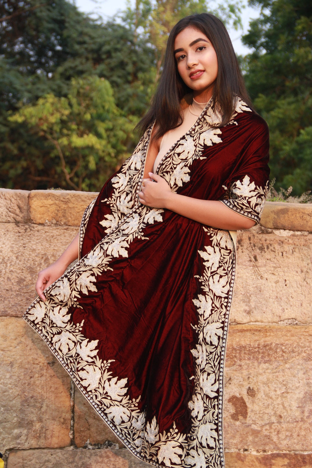 Maple Design Velvet Shawl Royal Orni Hippie Shawls Tilla - Etsy