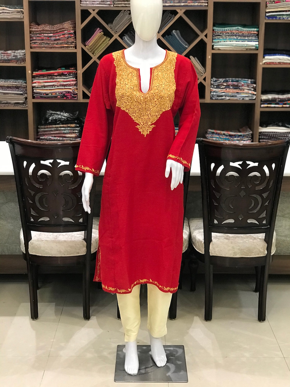 Woollen Phiran With Aari Embroidery Kashmiri Phirans Women - Etsy