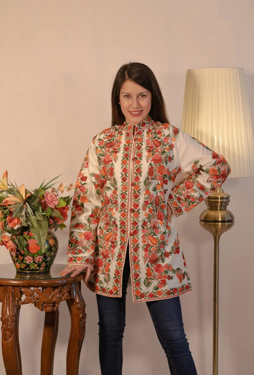 Kashmiri Jacket, Raw Silk Jacket, Kashmiri Work Jacket, Indian Boho ...