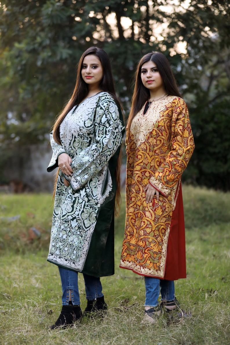 Woollen Phiran With All Over Paisley Aari Embroidery, Kashmiri Phirans ...