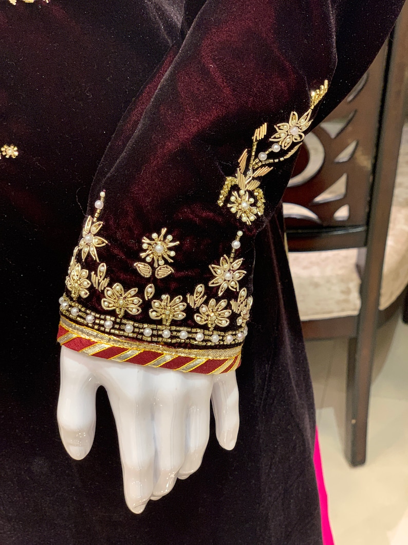Wine Velvet Suit With Hand Embroidery Indian Ethnic Wear - Etsy