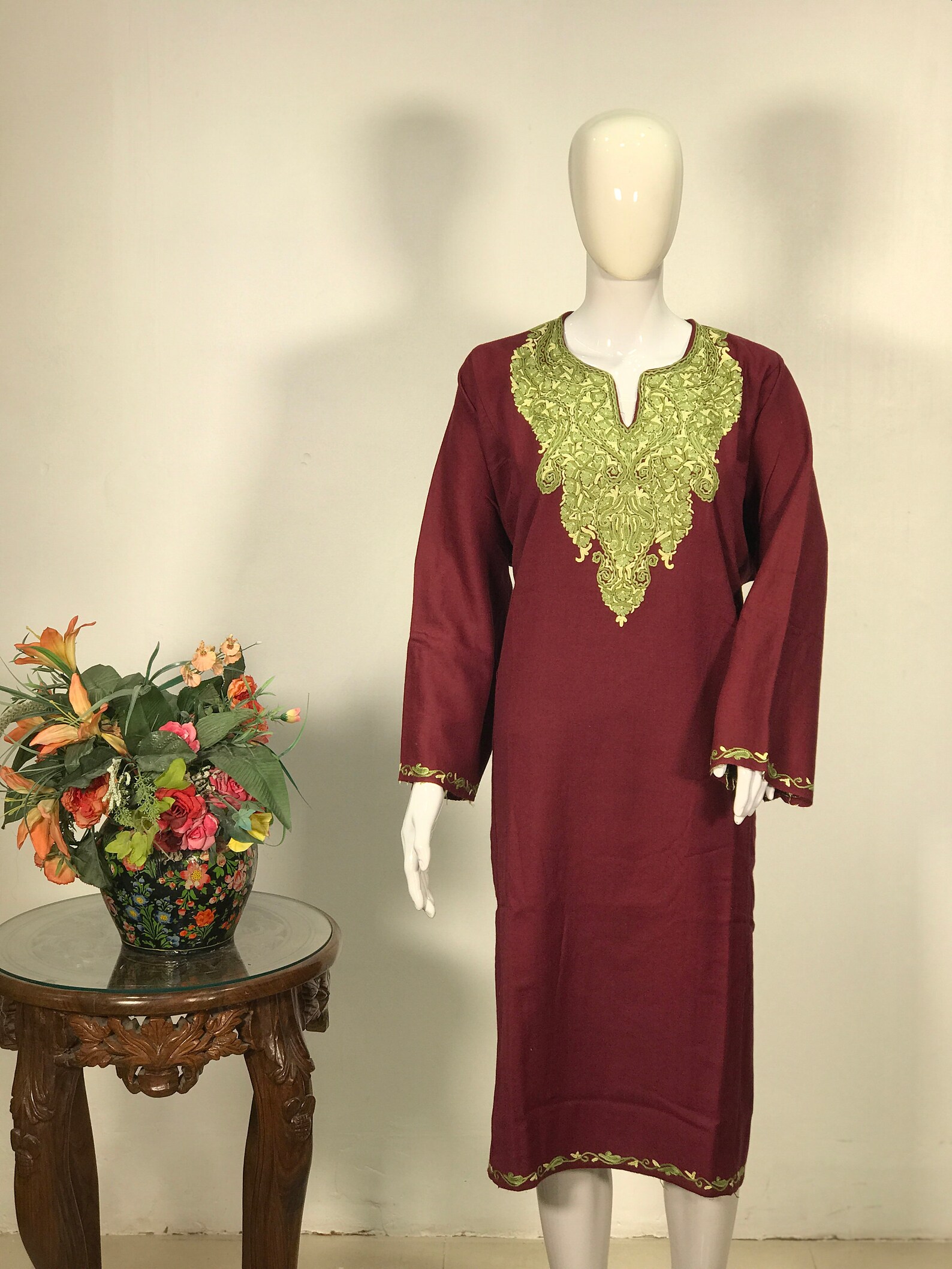 Woollen Phiran With Aari Embroidery Comfortable Kashmiri - Etsy