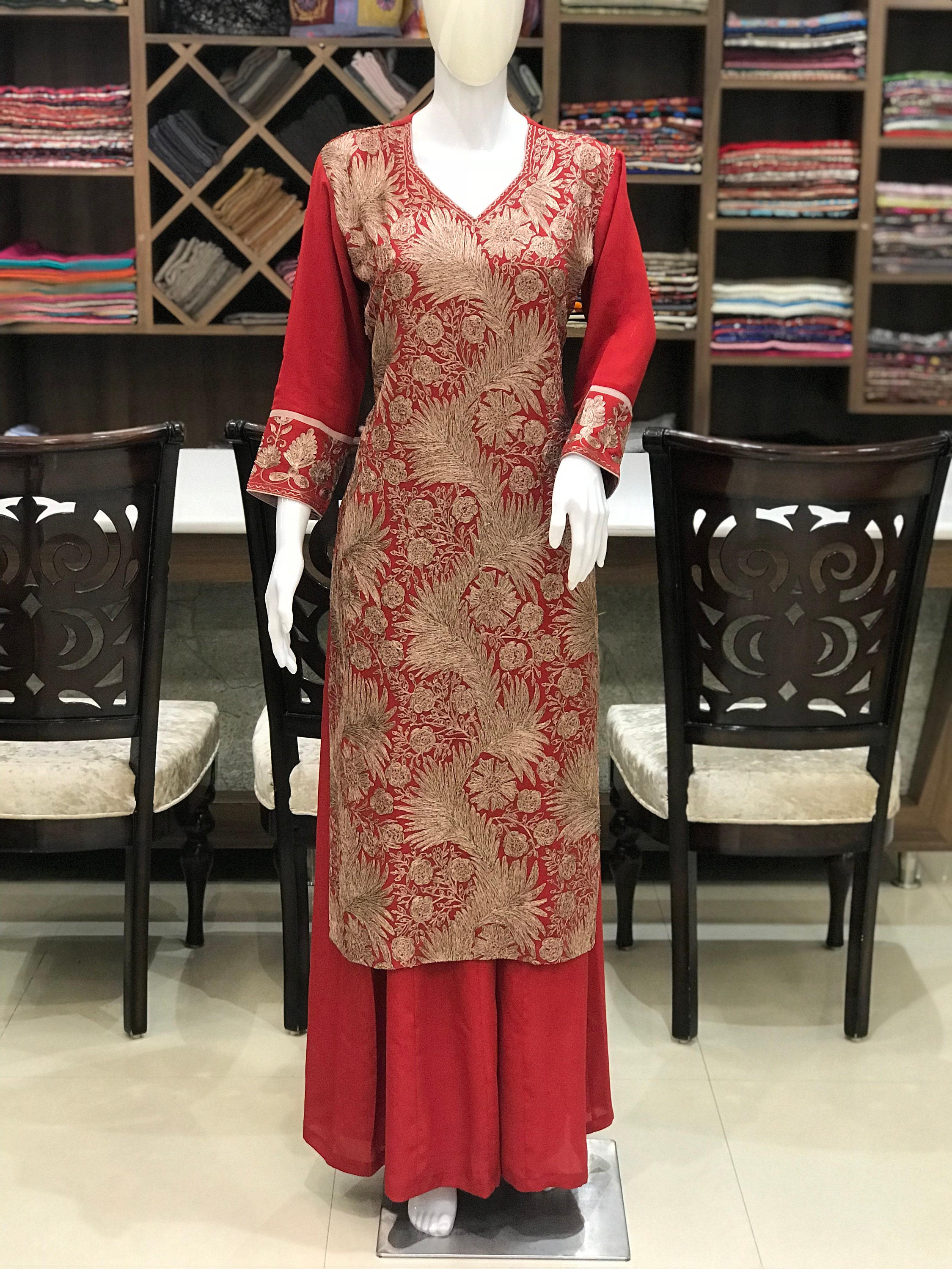 Silk Thread Floral Embroidered Suit Woman Indian Ethnic | Etsy