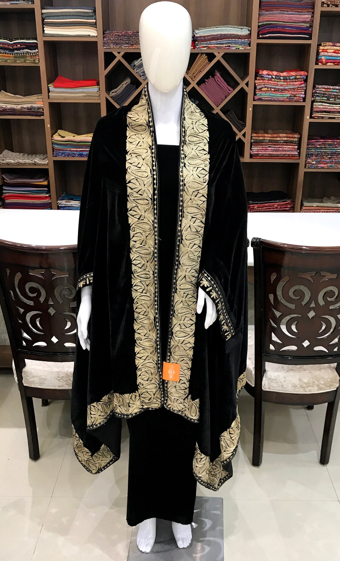 Black Velvet Cape, Royal Kashmir Orni, Bohemian Woman Shawl, Velvet ...