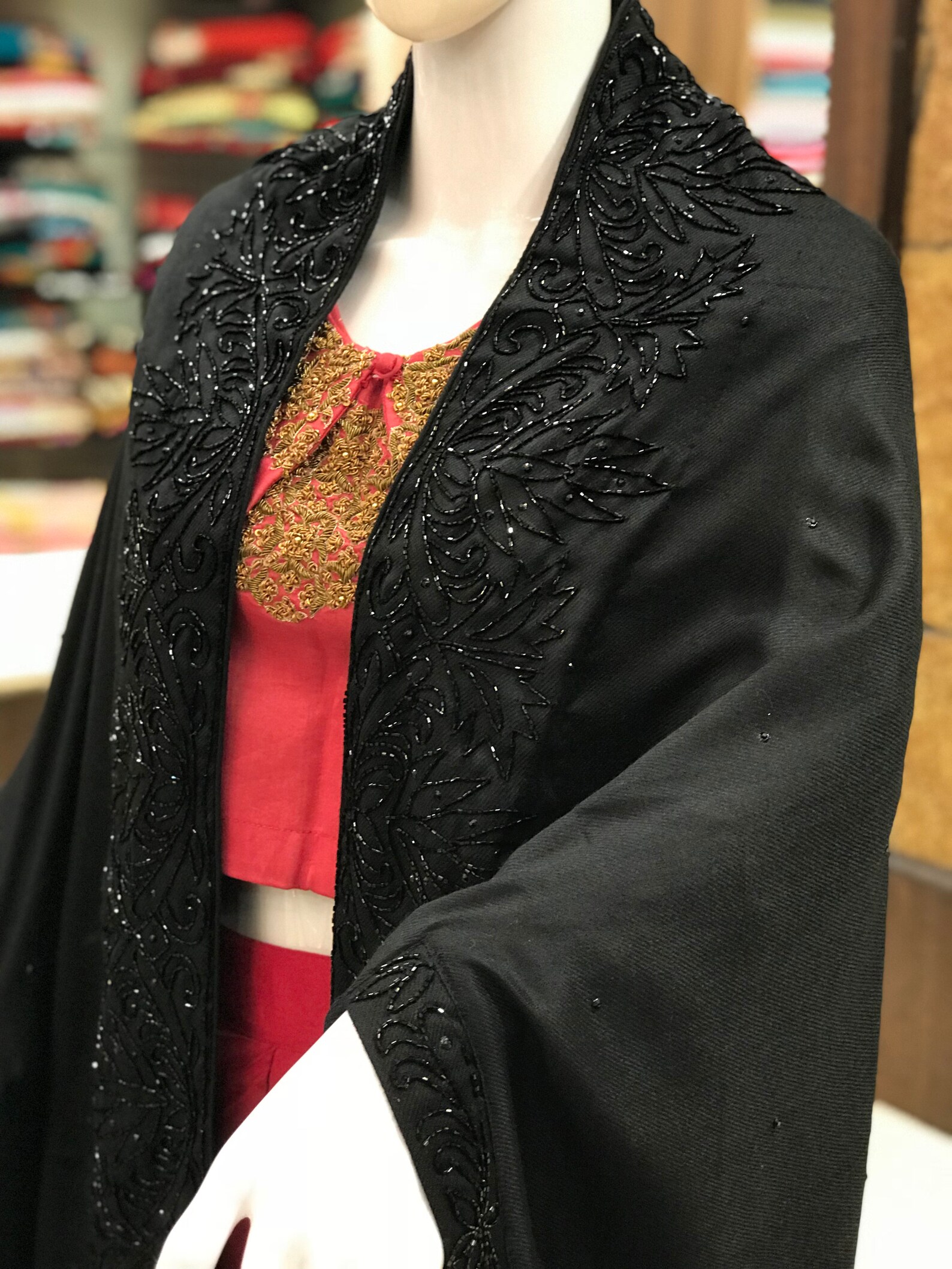 Black Pure Wool Cape With Hand Cut Daana Work, Pure Wool Poncho ...