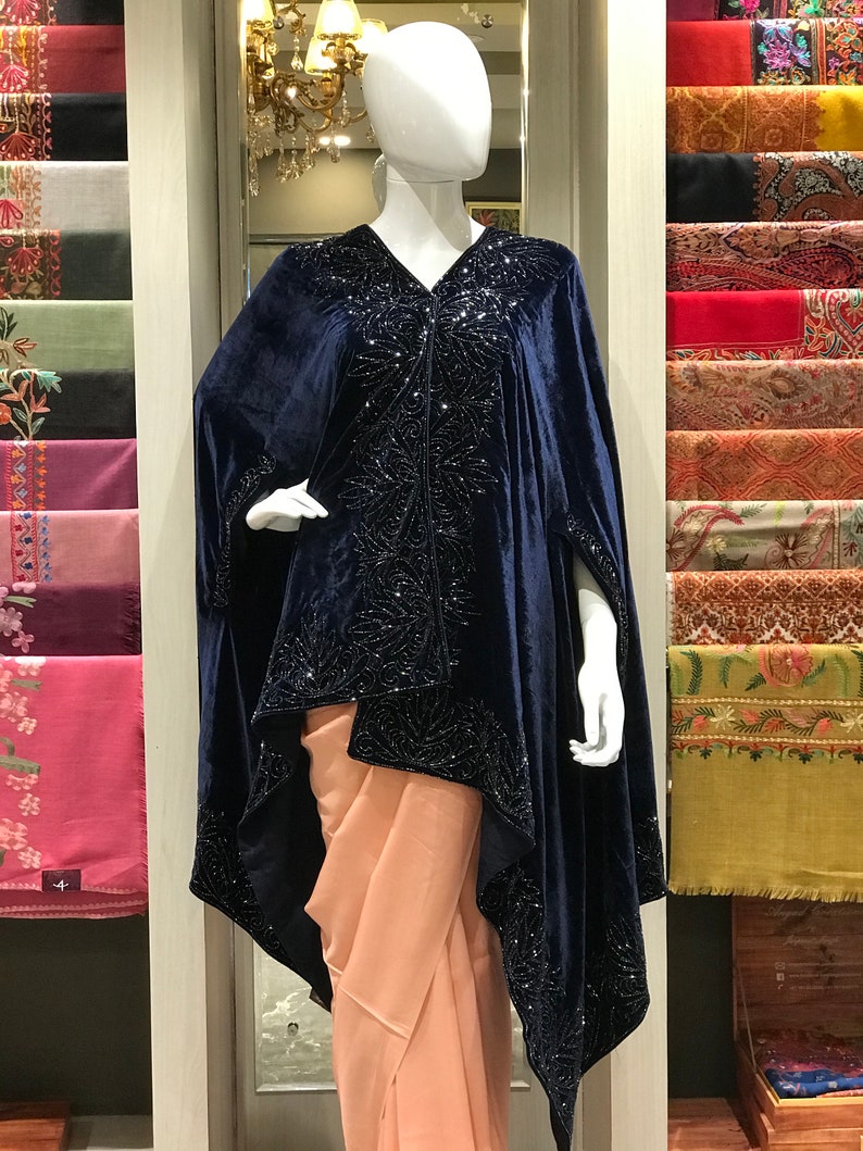 Blue Velvet Cape With Hand Cut Daana Work Velvet Poncho Hand | Etsy
