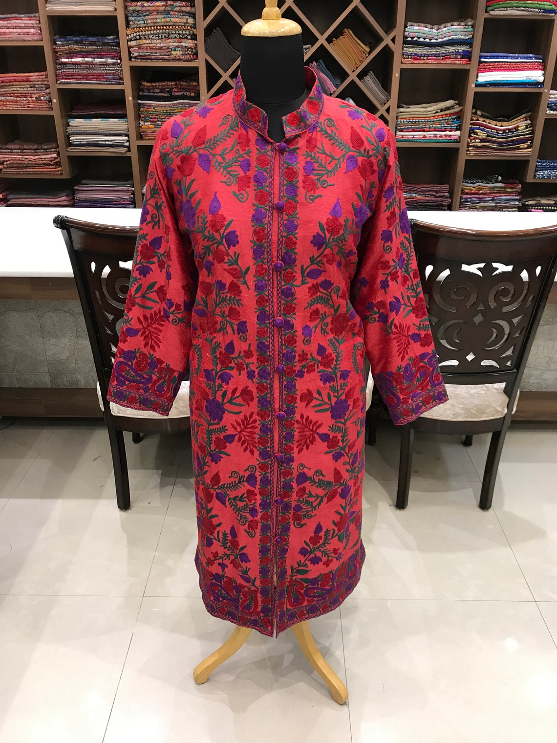 Kashmiri Embroidery Coat, Long Jacket, Embroidered Jacket for Woman ...