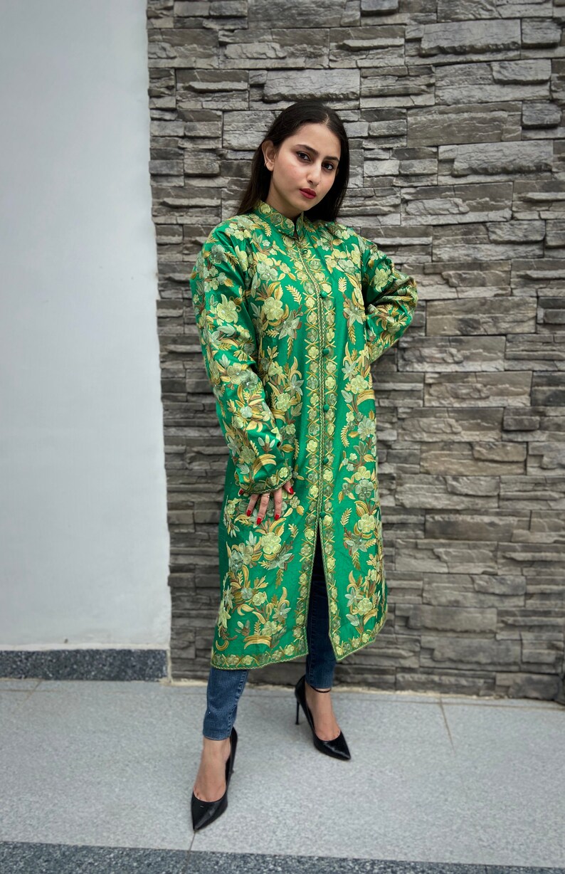 Green Long Jacket, Embroidered Coat for Woman, Kashmiri Coats, Hippie ...