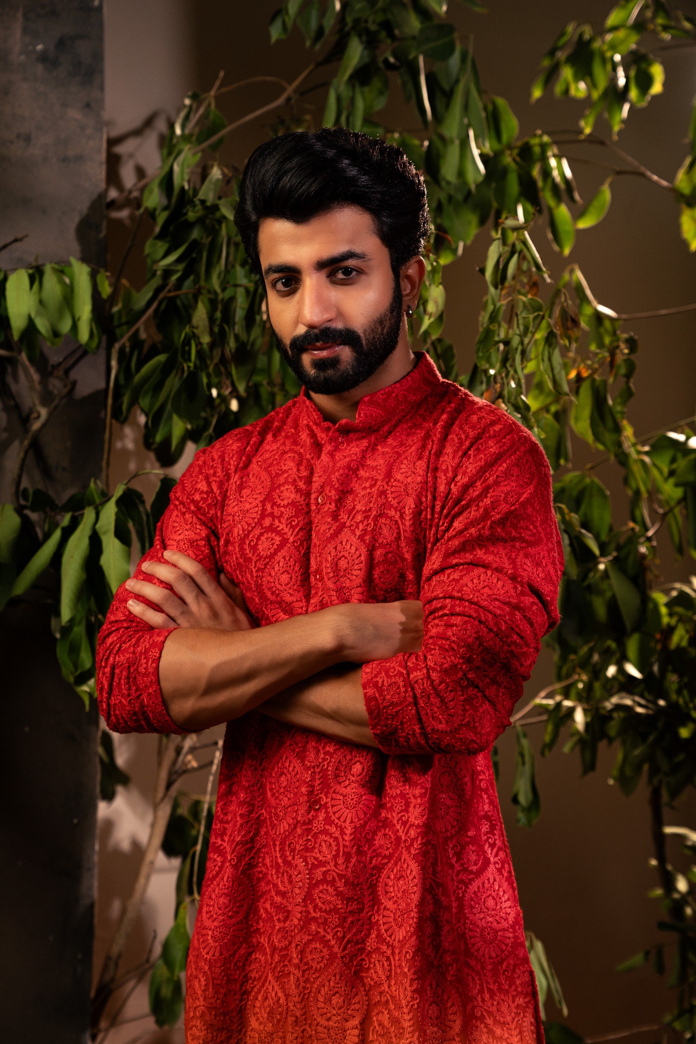 Regal Crimson: Men Ombre Kurta Pyjama, Kurtas for Men, Kashmir Wear ...