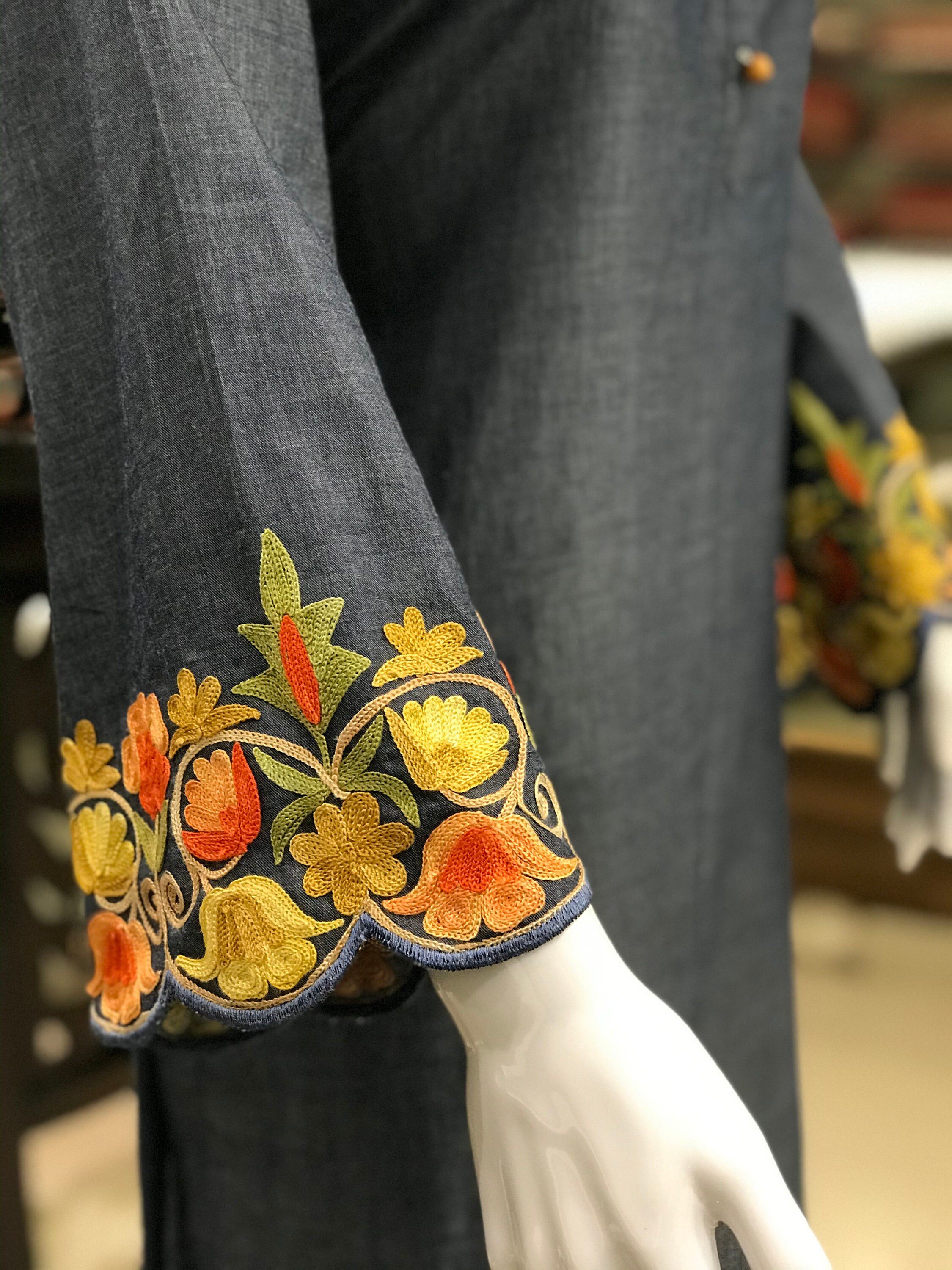 Denim Tunic Top Featuring Thread Embroidery With Scalping - Etsy