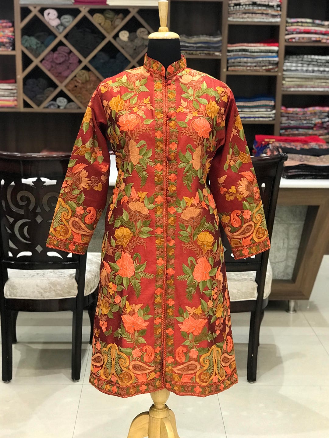 Kashmiri Long Coat, Embroidered Jacket for Women, Unique Traditional ...