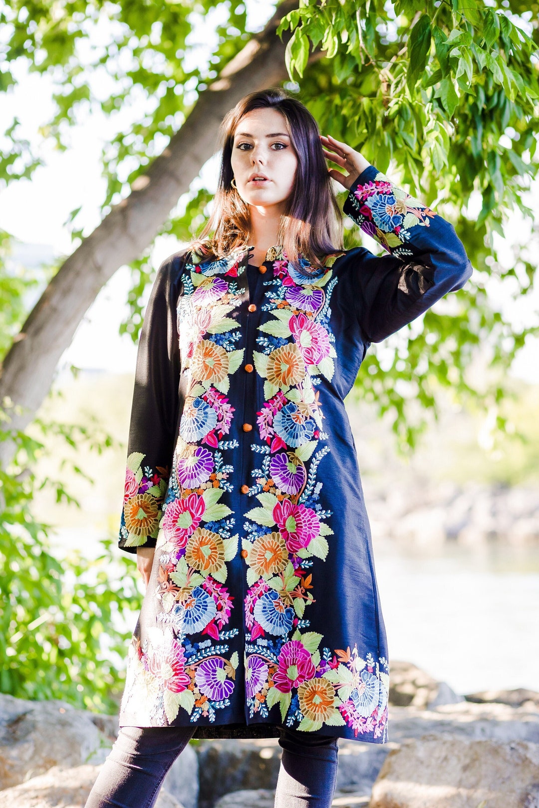 Kashmiri Aari Embroidery Coat, Silk Floral Coat for Women, Indian Coat ...