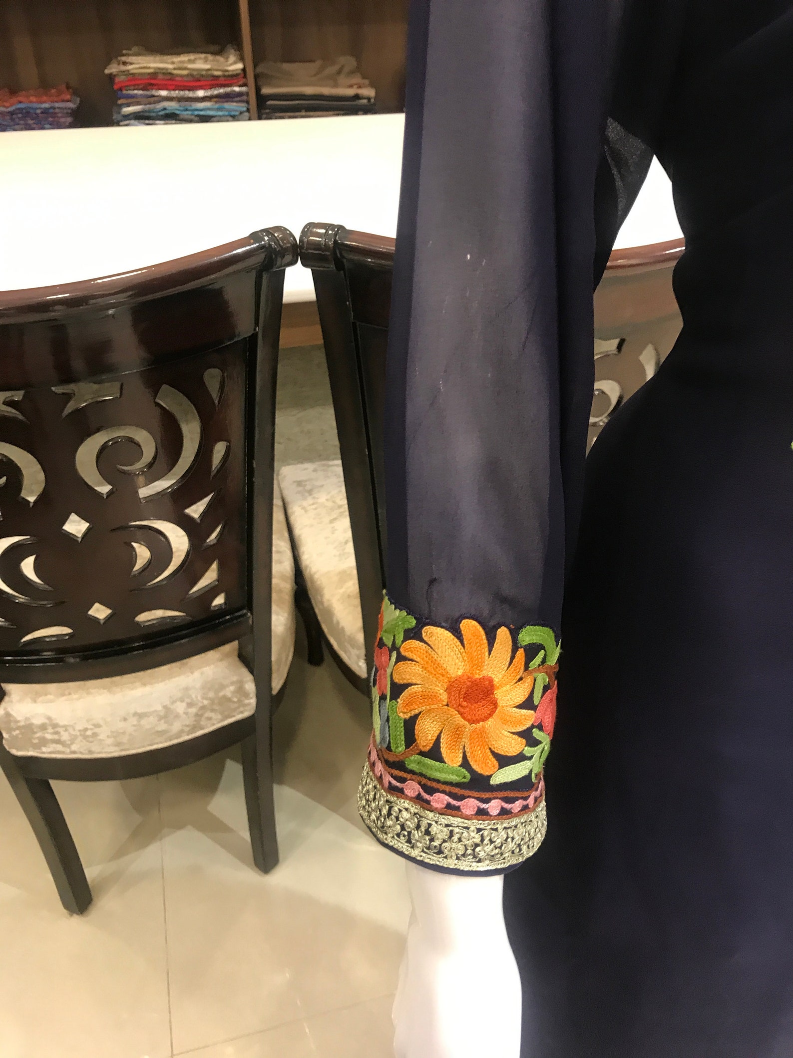 Navy Blue Kashmiri Floral Embroidery Dress Zari & Aari Fusion | Etsy