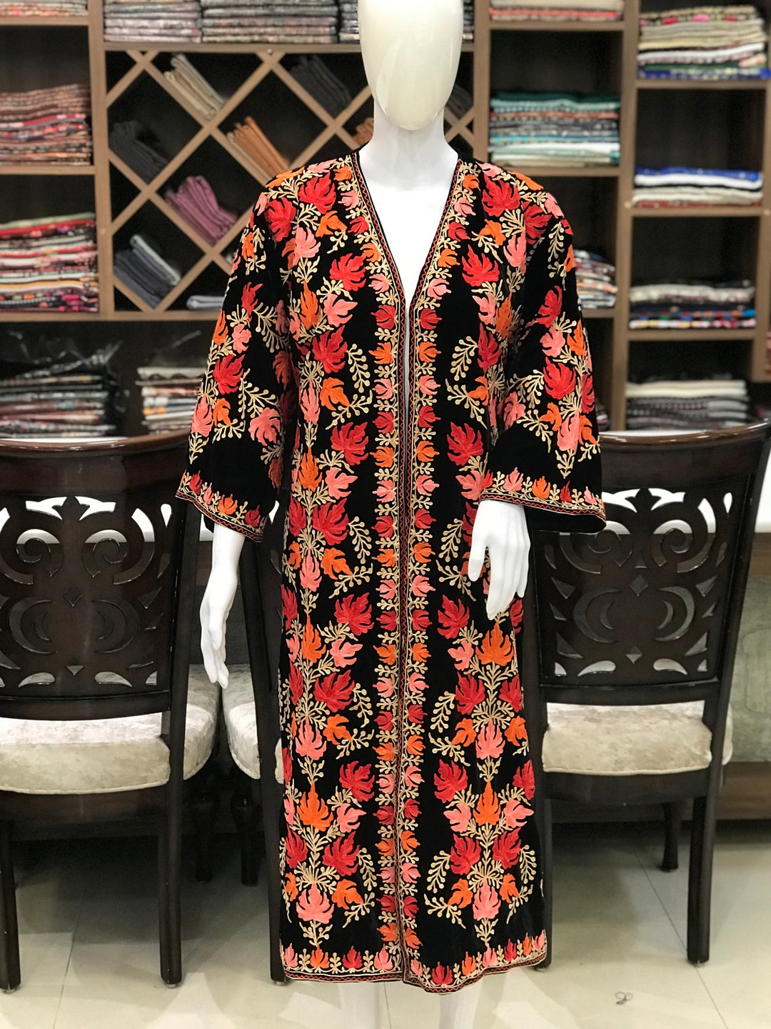 Front Open Style Women Embroidered Long Coat, Long Coat, Kashmiri ...