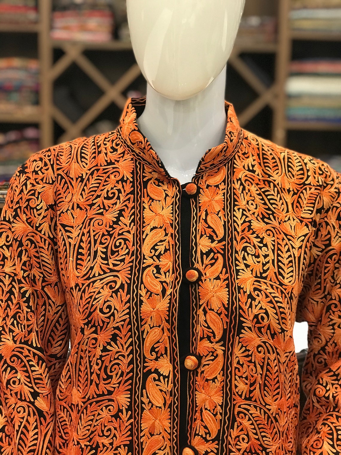 Kashmiri Jamawar Embroidered Coats Long Coat Black Women | Etsy